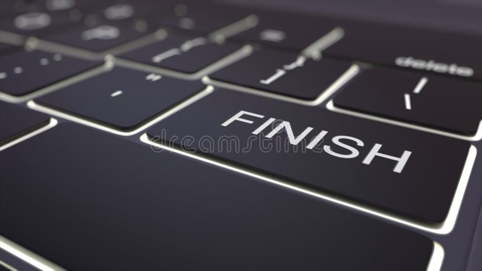 Modern Black Computer Keyboard and Luminous Finish Key. 3D Rendering ...