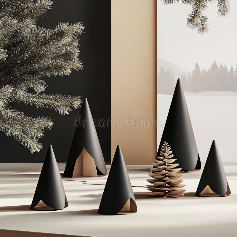 Modern Black Cone Trees in a Minimalist, Stylish Display Stock Photo ...