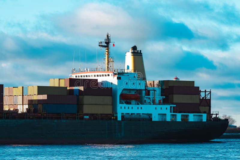 Black cargo ship stock image. Image of marine, large - 97445471