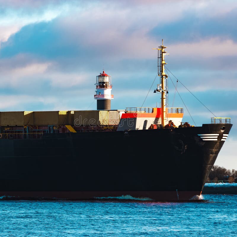 Black cargo ship stock image. Image of delivering, container - 97445627