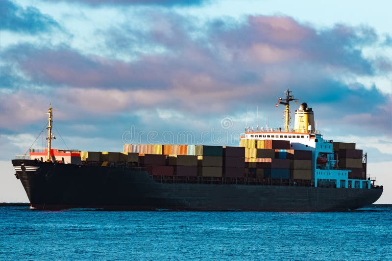 Black cargo ship stock photo. Image of modern, metal - 97445680