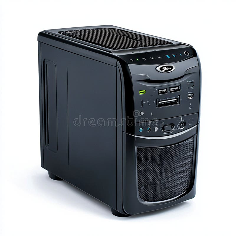 Sleek Black Desktop Computer Tower Modern PC Design Work Case Data Port ...
