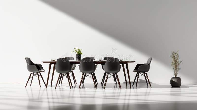Modern Black Dining Room Table on White Floor Stock Illustration ...