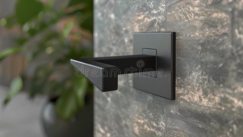 A Modern Black Door Handle with a Square Backplate and a Curved Lever ...