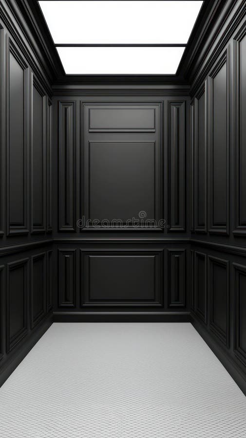 Modern Black Elevator Interior with Elegant Design and Lighting Stock ...