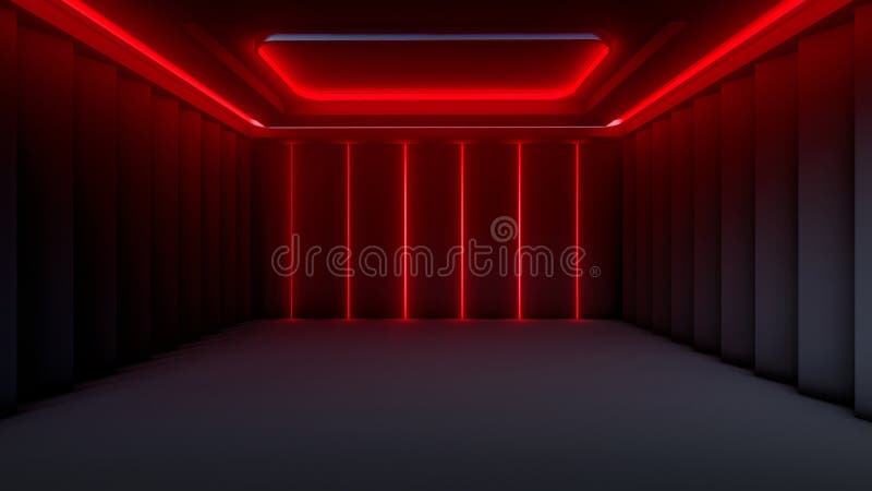 Modern Black Empty Room Interior with Red LED Light, 3d Rendering Stock ...