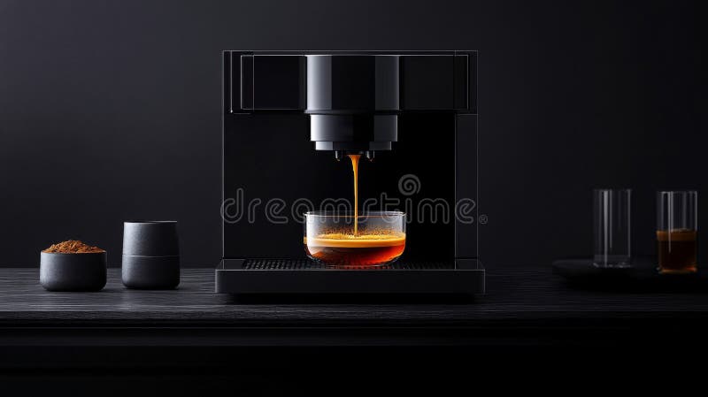 Modern Black Espresso Machine Brewing Coffee Stock Illustration ...