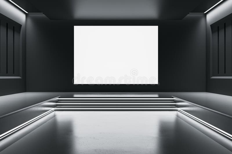 Modern Black Exhibition Hall or Museum Interior with White Mock Up ...