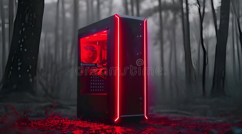 Black Modern Gaming Computer with Red Led Lights on Table Stock Video ...