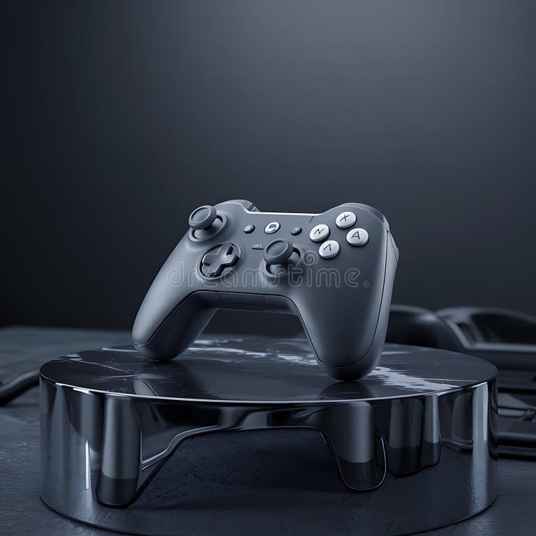 Modern Black Gaming Controller Placed on Sleek Marble Pedestal with ...