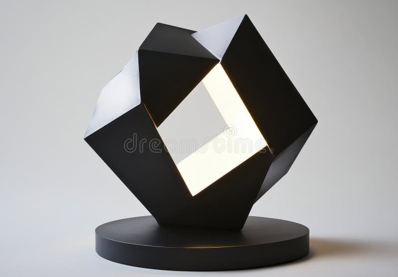 Modern Black Geometric Table Lamp with Bright White Interior Light ...