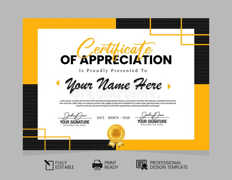 Modern Black and Gold Geometric Certificate of Appreciation Vector ...