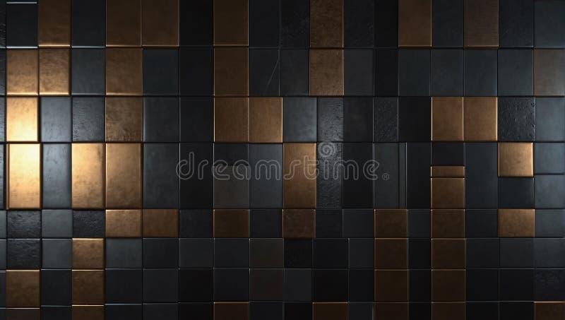 Modern Black and Gold Metallic Tiles Forming an Elegant Geometric Wall ...