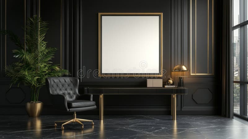 Modern Black and Gold Office Interior Design Stock Illustration ...