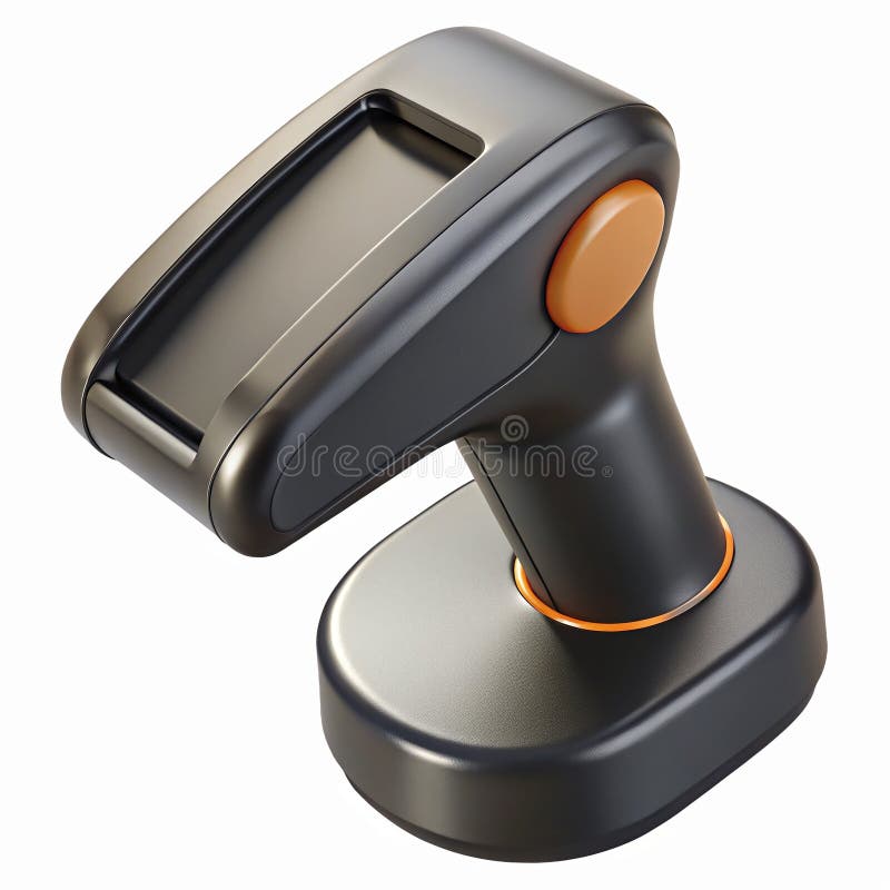 Modern Black Handheld Barcode Scanner with Orange Accent on Transparent ...