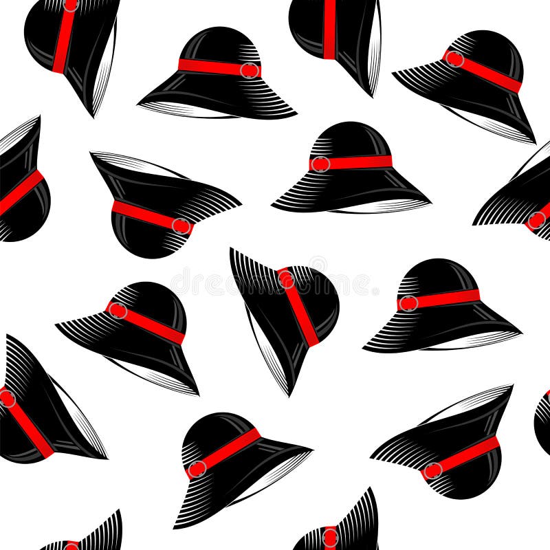 Modern Black Hat Icon Seamless Pattern Isolated on White Background ...
