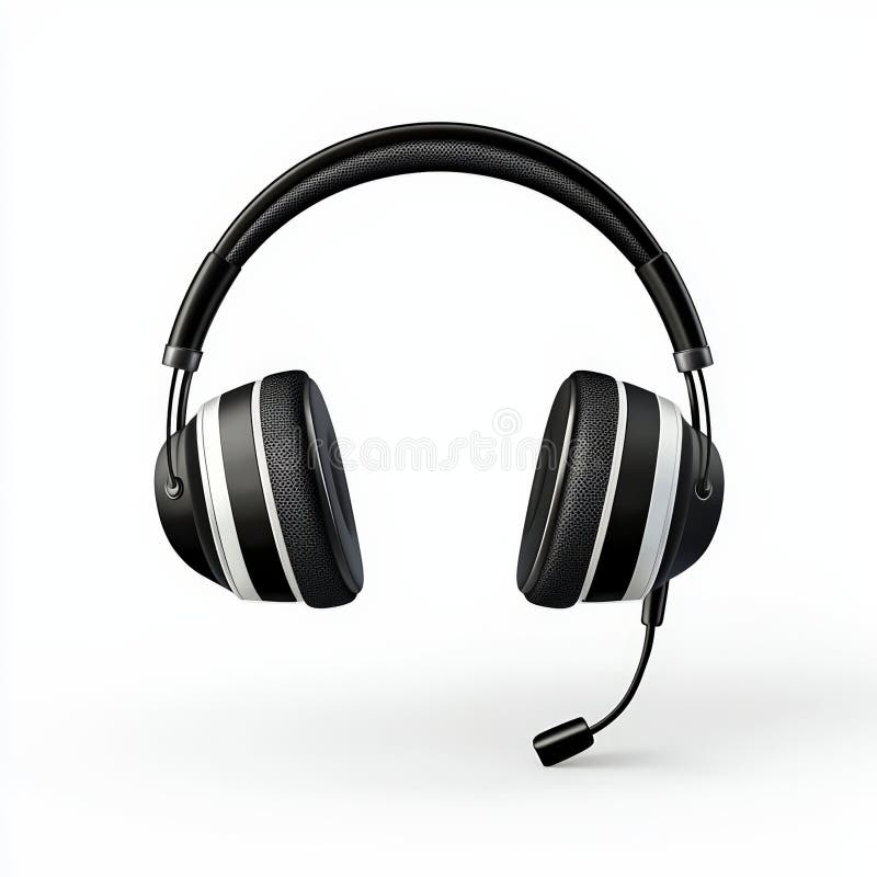 Modern Black Headset with Microphone on a White Background for ...