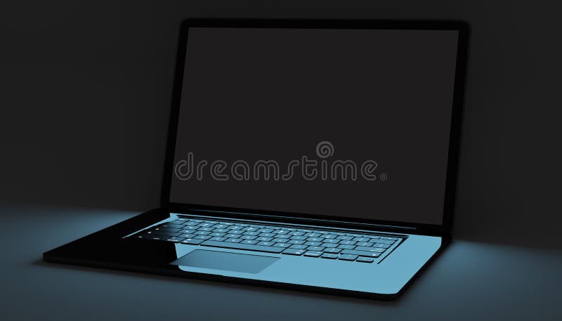 Modern Black Laptop on Black Background 3D Rendering Stock Illustration ...
