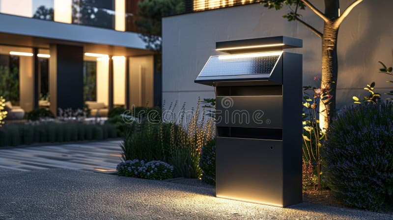 Modern Mailbox with Integrated Lighting at Night Stock Image - Image of ...
