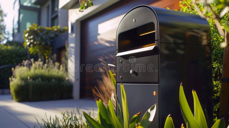 Modern Mailbox in Suburban Setting Stock Image - Image of yard ...