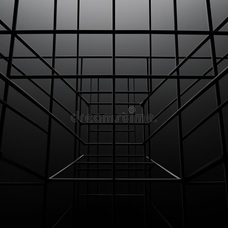Modern Black Metal Staircase Against Grid Backdrop Design Stock ...