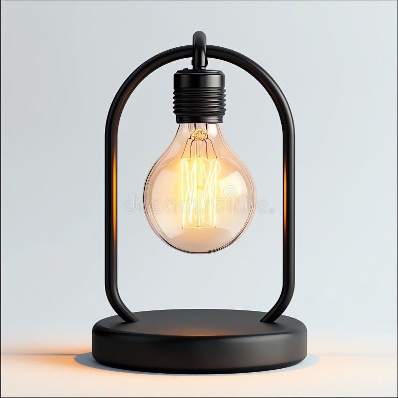 Modern Black Metal Table Lamp with Edison Bulb Stock Image - Image of ...