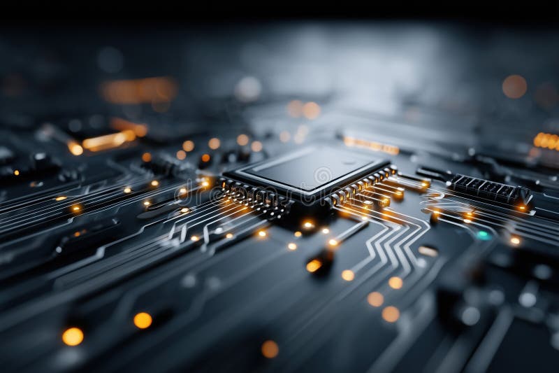 Modern Black Microchip on Electronic Board. High-tech Computer Hardware Component Stock ...