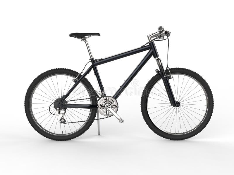 Black Mountain Bike Leaning on Sidestand - Front View Stock ...