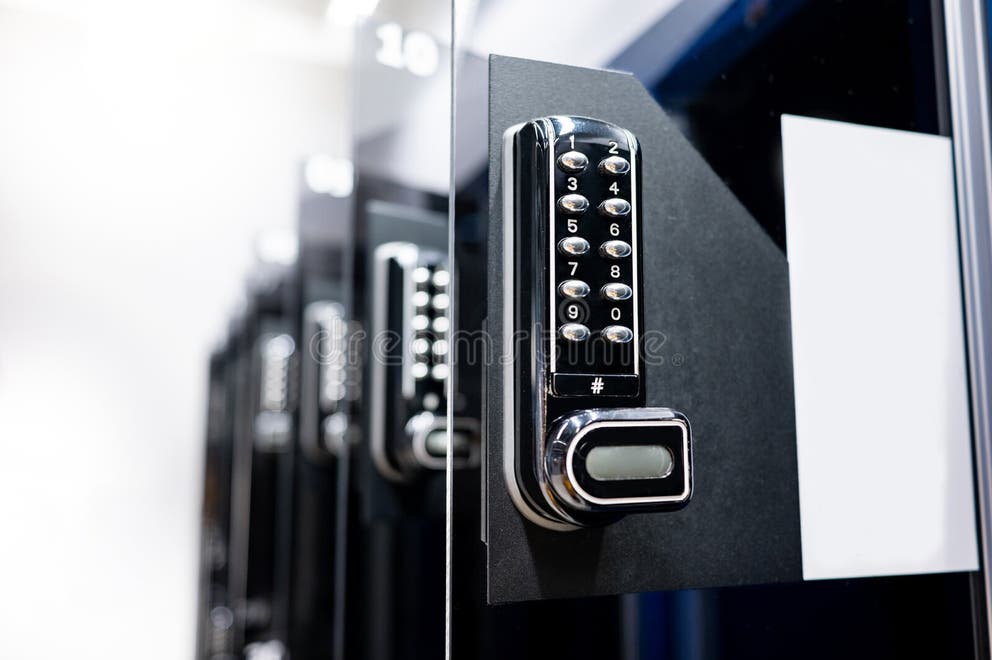 Modern Black Numeric Pad on Public Locker Stock Image - Image of button ...