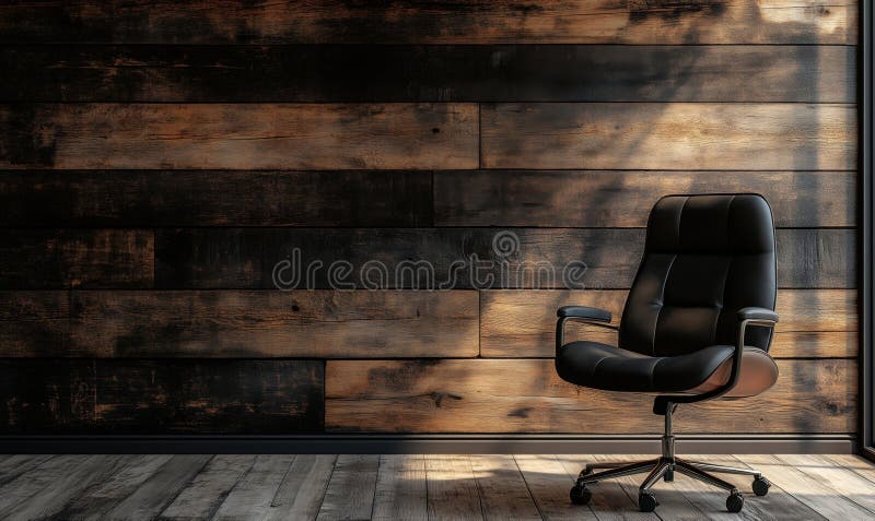 Modern Black Office Chair Against Rustic Wooden Wall in Stylish ...