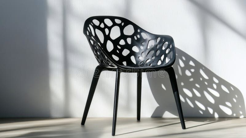 Modern Black Perforated Chair with Sunlight Shadow Stock Illustration ...