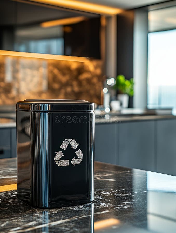Modern Black Recycling Bin Stylish Kitchen Interior Stock Photos - Free ...