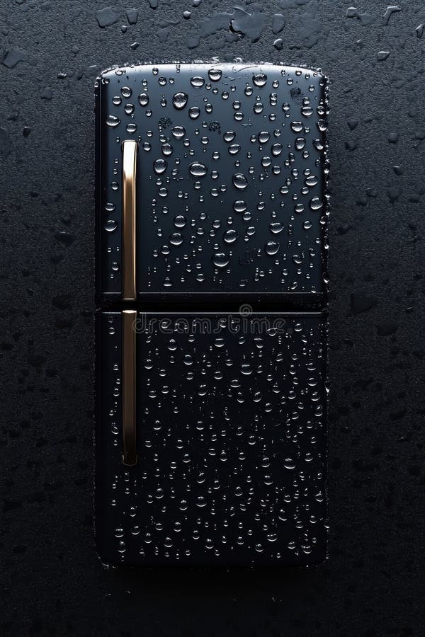 Modern Black Refrigerator with Condensation on Surface in a Minimalist ...