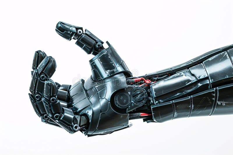 Modern Black Robotic Bionic Arm Holding Something Isolated on White ...
