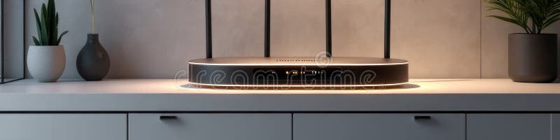 Modern Black Router on a White Desk in Minimalist Home Interior Stock ...