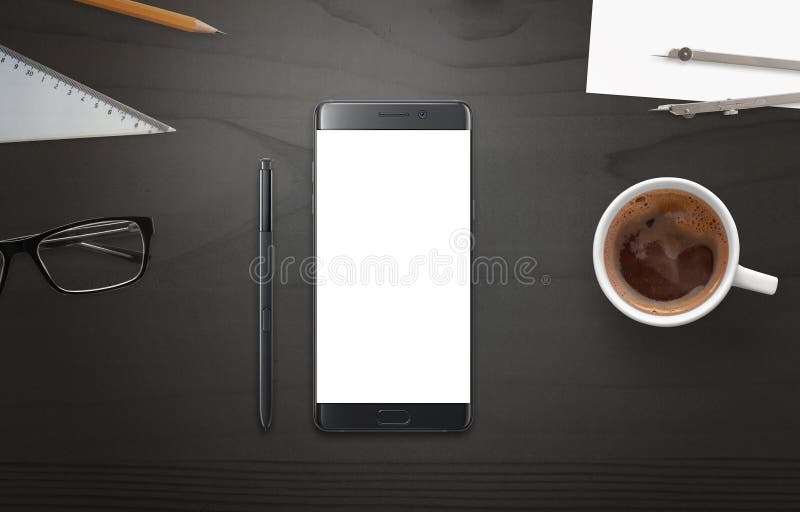 Modern Black Smart Phone with Pencil on Table Stock Photo - Image of ...