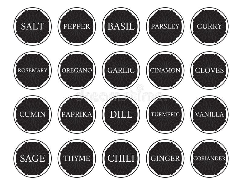 Modern Black Spices and Seasoning Label Emblem Collection Set Stock ...