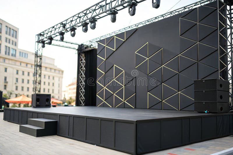 Modern Black Stage with Geometric Patterns Stock Illustration ...
