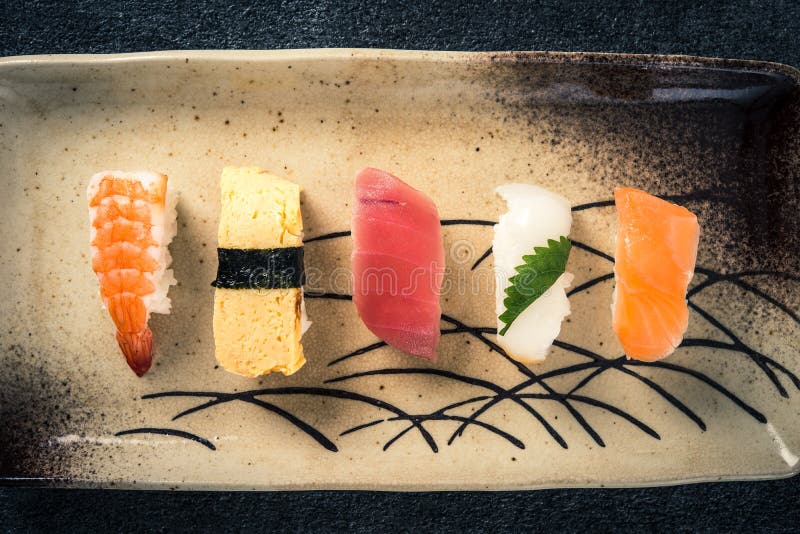 Modern Black Table and Japanese Sushi Stock Photo - Image of sushi ...