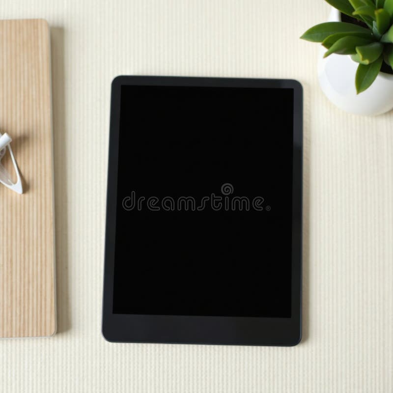Modern Black Tablet, Off White Wood Grain, Empty Screen, Minimal ...