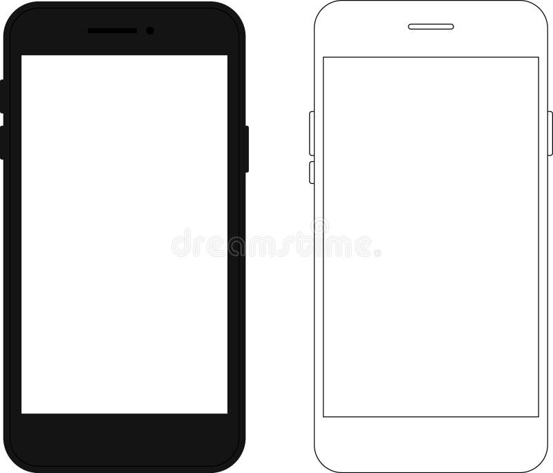 Modern Black Vector Illustration of Mobile Gadget - Flat Drawing Mockup ...