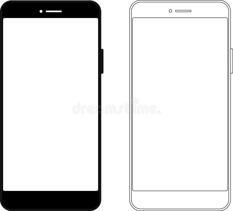 Modern Black Vector Illustration of Mobile Gadget - Flat Drawing Mockup ...