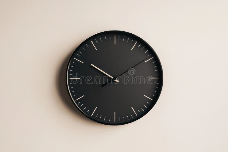 Modern Black Wall Clock with Minimalistic Design on a Light Background ...