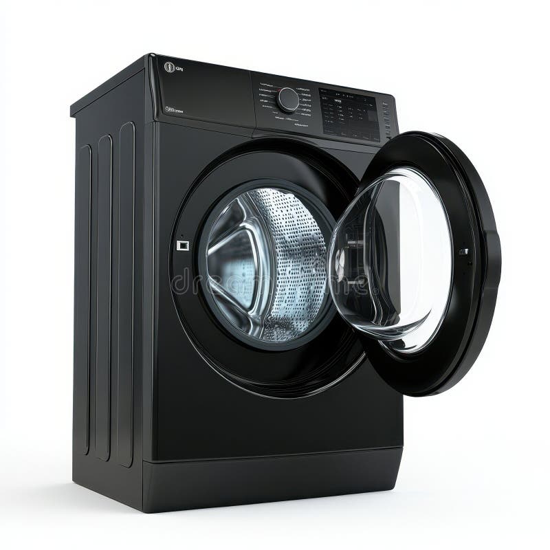 A Modern Black Washing Machine with an Open Door, Showcasing Its ...