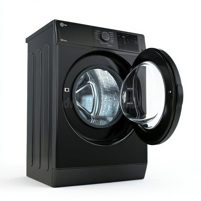 A Modern Black Washing Machine with an Open Door, Showcasing Its ...