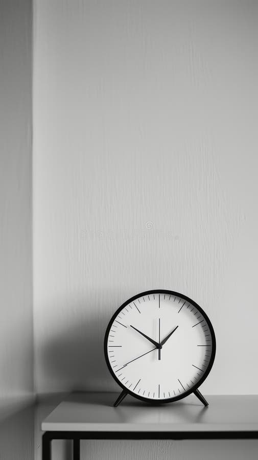 Modern Black and White Minimalist Clock on a Table Stock Photo - Image ...