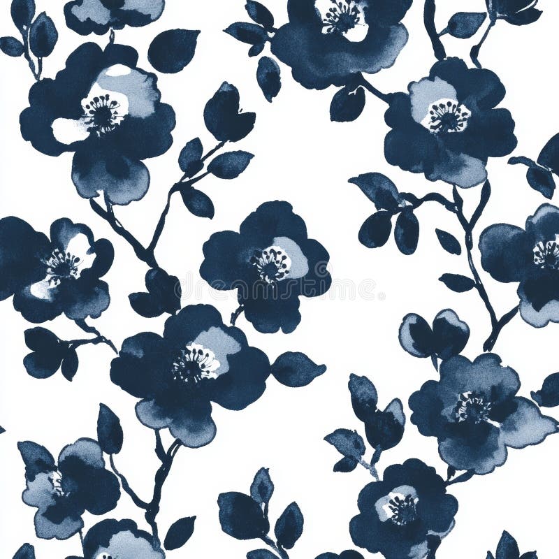 A Modern Black and White Seamless Floral Pattern Illustration Stock ...