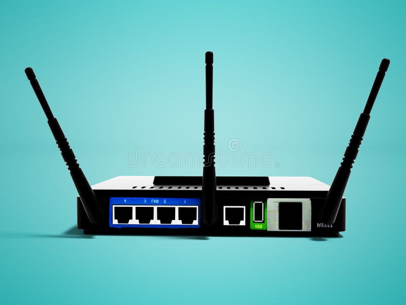 Modern Black Wifi Router Three Antennas on Three Computers Behind 3d ...