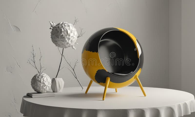 Modern Black and Yellow Sculpture with Circular Base and Curved Top ...