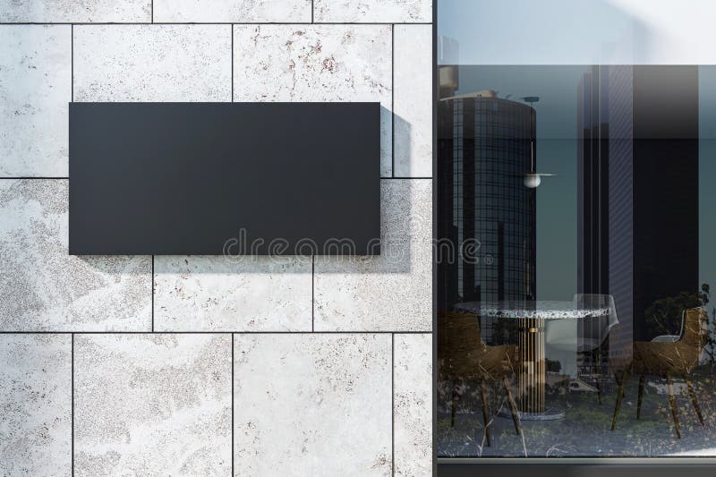 Modern Blank Black Rectangular Signage on Luxury Stone Facade with ...